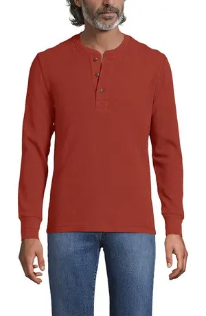 LANDS' END Long Sleeve Thermal Waffle Henley - Bourbon