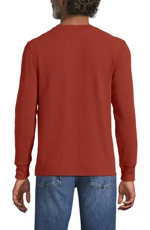 LANDS' END Long Sleeve Thermal Waffle Henley - Bourbon