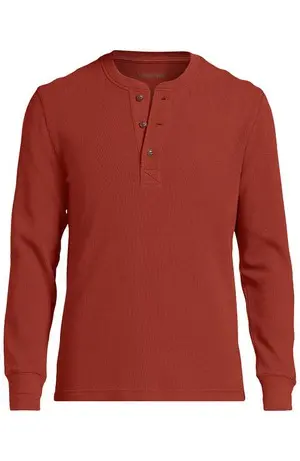 LANDS' END Long Sleeve Thermal Waffle Henley - Bourbon