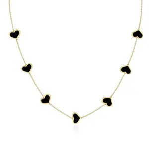 THE LOVERY FINE JEWELRY Large Heart Station Necklace - Onyx