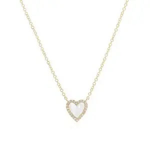 THE LOVERY FINE JEWELRY Mini Diamond Halo Heart Necklace - Mother Of Pearl