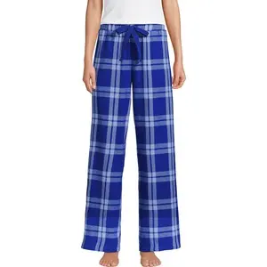 LANDS' END Print Flannel Pajama Pants - Clear Blue Sky/lapis Plaid