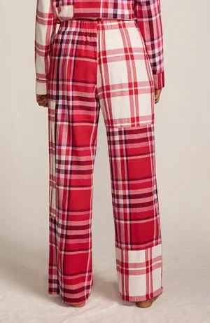 LANDS' END Print Flannel Pajama Pants - Compass Red Patchwork Plaid