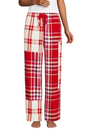 LANDS' END Print Flannel Pajama Pants - Compass Red Patchwork Plaid