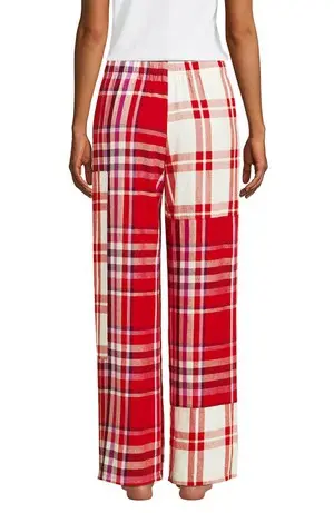 LANDS' END Print Flannel Pajama Pants - Compass Red Patchwork Plaid