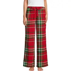 LANDS' END Print Flannel Pajama Pants - Compass Red/emerald Plaid