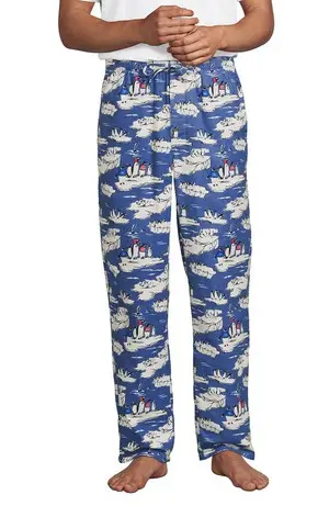 LANDS' END Flannel Pajama Pants - Cobalt Blue Holiday Penguins