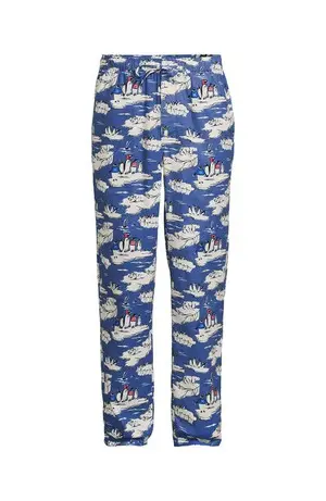 LANDS' END Flannel Pajama Pants - Cobalt Blue Holiday Penguins