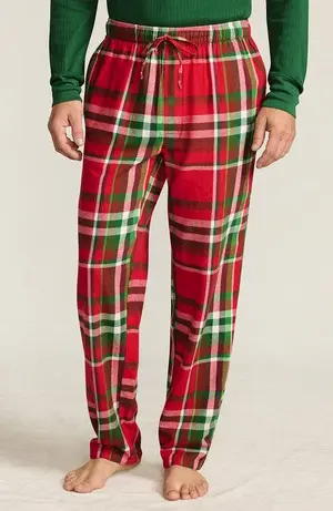 LANDS' END Flannel Pajama Pants Compass Red/emerald Plaid
