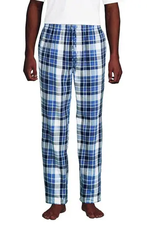 LANDS' END Flannel Pajama Pants Muted Cobalt Blue Plaid