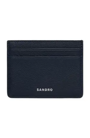 Sandro Grained Leather Card Holder - Navy Blue