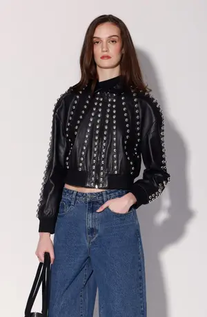 Walter Baker Ilaria Studded Leather Bomber Jacket