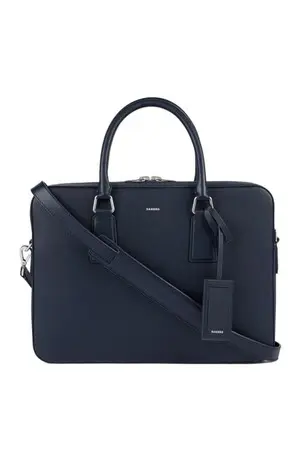 Sandro Large Grained Leather Briefcase - Navy Blue