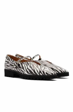 MARC NOLAN Roxie Leather Lug Mary Janes - Zebra