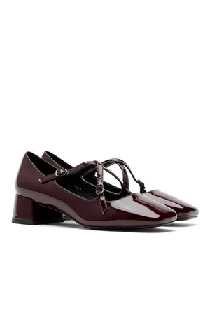 MARC NOLAN Patent Leather Mary Jane Block Heels - Burgundy