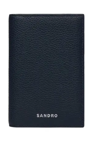 Sandro Grained Leather Foldable Cardholder - Navy Blue
