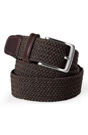 LANDS' END Braided Elastic Belt Dark Chocolate