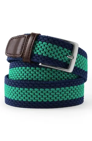 LANDS' END Braided Elastic Belt - Glade Green Stripe