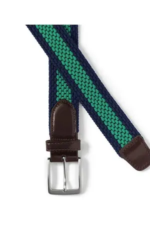 LANDS' END Braided Elastic Belt - Glade Green Stripe
