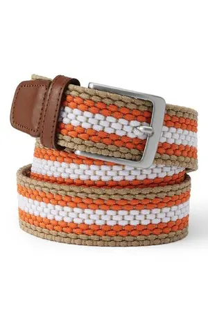 LANDS' END Braided Elastic Belt Khaki Desert Clay Stripe