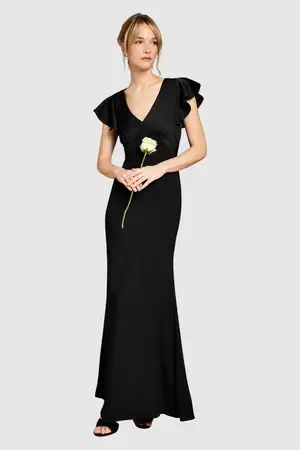 Coast Angel Sleeve V-neck Maxi Dress - Black