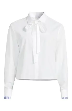 LANDS' END Carefree Cotton Shirt With Removable Bow - White