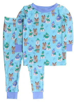 RUFFLEBUTTS Gender Inclusive Softsnooze Long Sleeve Pajama Set - Snowy Sidekicks
