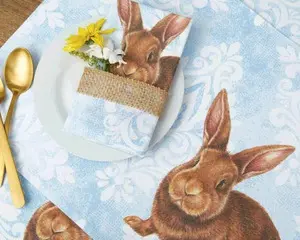C&F HOME Light Damask Easter Bunny 100% Cotton Set Of 6 Cloth Napkins