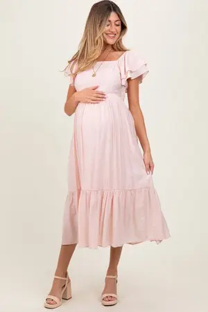 PINKBLUSH Flutter Sleeve Midi Dress - Light Pink