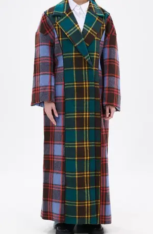 AZALEA WANG Oversized Plaid Trench Coat