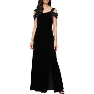 Alex Evenings Cold Shoulder Velvet Gown - Black