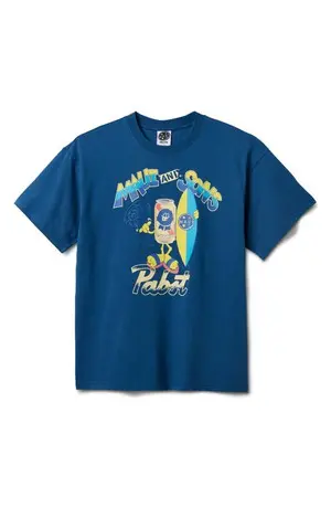 MAUI & SONS X Pabst Blue Ribbon Surf Graphic T-shirt - Navy