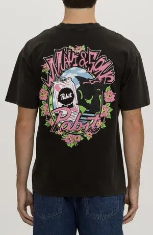 MAUI & SONS X Pabst Blue Ribbon Shark Can Graphic T-shirt - Black