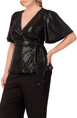 KIYONNA Sequin Wrap Top