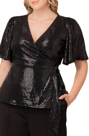 KIYONNA Sequin Wrap Top