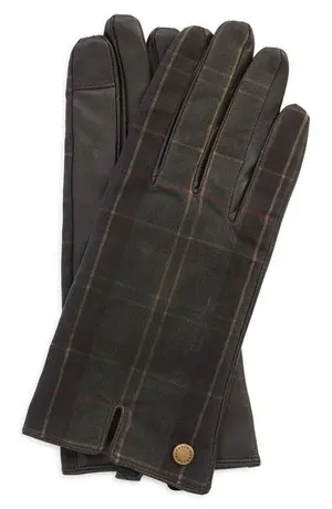Barbour Scarlett Tartan & Leather Touchscreen Gloves - Classic/brown