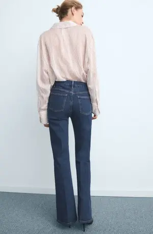 Mango High Waist Flare Leg Jeans - Dark Blue