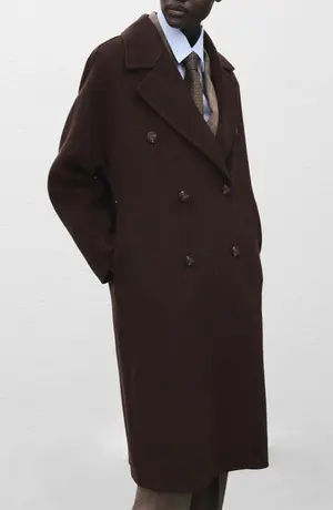 Mango Picarol Wool-blend Double-breasted Coat - Chocolate