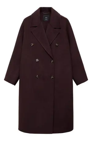 Mango Picarol Wool-blend Double-breasted Coat - Wine