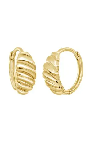 Bony Levy 14k Gold Textured Oval Huggie Hoop Earrings - 14k Yellow Gold