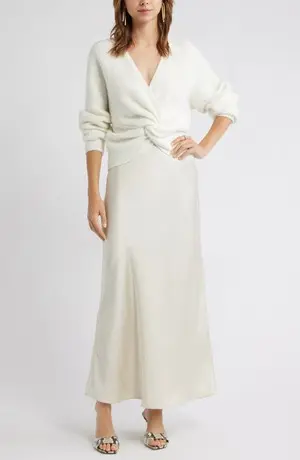 OPEN EDIT Satin A-line Maxi Skirt - Ivory Dove