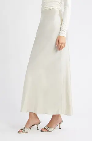OPEN EDIT Satin A-line Maxi Skirt - Ivory Dove