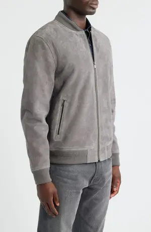 Nordstrom Suede Bomber Jacket - Grey Steel