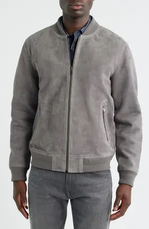 Nordstrom Suede Bomber Jacket - Grey Steel