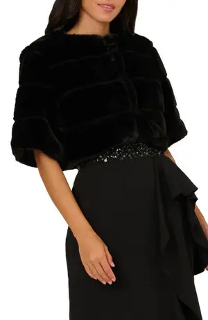 Adrianna Papell Faux Fur Short Sleeve Jacket - Black