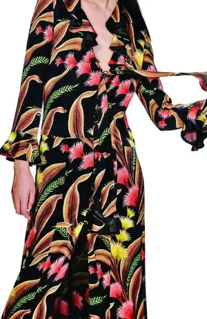 Anna Sui Feather Fern Ruffle Tie Dress