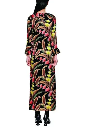Anna Sui Feather Fern Ruffle Tie Dress