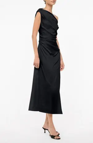 Staud Phare Stretch Silk One-shoulder Dress