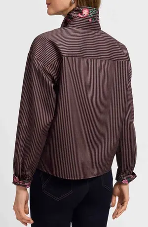 Foxcroft Marina Contrast Pocket Stripe Button-up Shirt