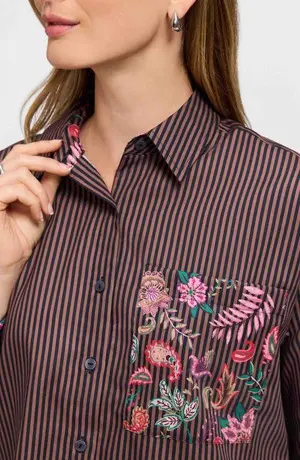 Foxcroft Marina Contrast Pocket Stripe Button-up Shirt